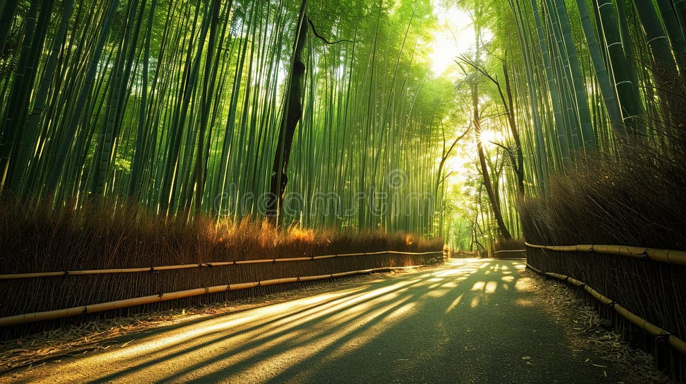 A Calming Path through a Bamboo Forest Stock Illustration ...