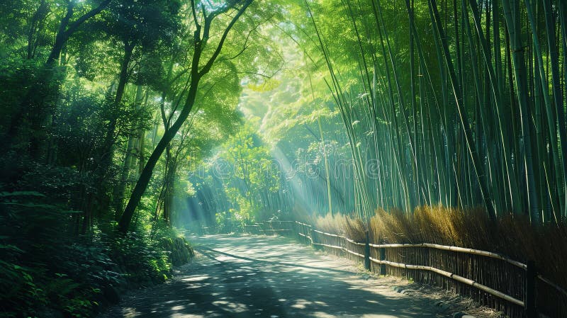 A Calming Path through a Bamboo Forest Stock Illustration ...