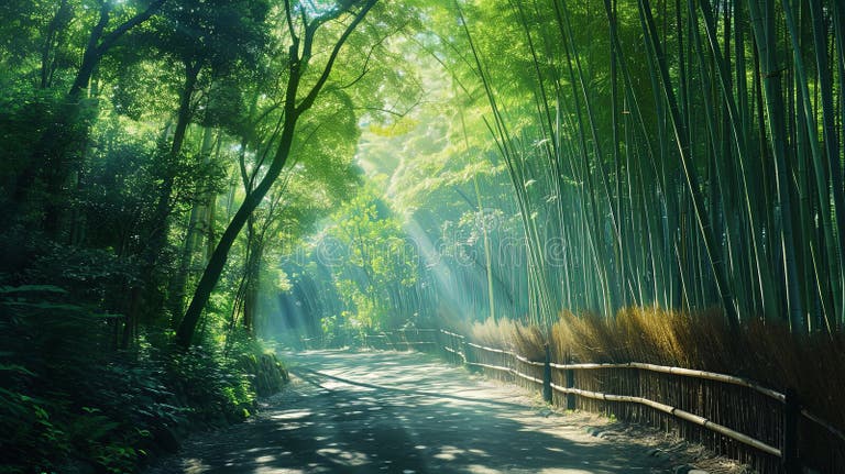 A Calming Path through a Bamboo Forest Stock Illustration ...