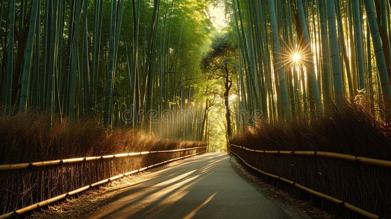 A Calming Path through a Bamboo Forest Stock Illustration ...