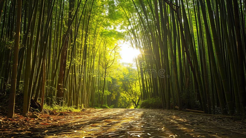 A Calming Path through a Bamboo Forest Stock Illustration ...