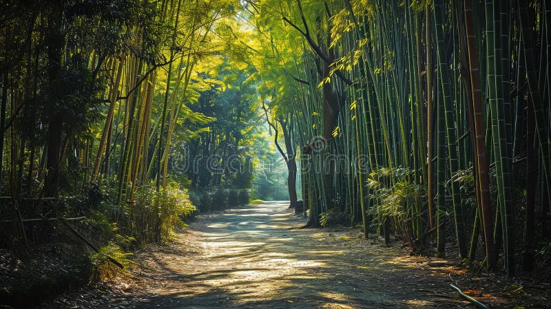 A Calming Path through a Bamboo Forest Stock Illustration ...