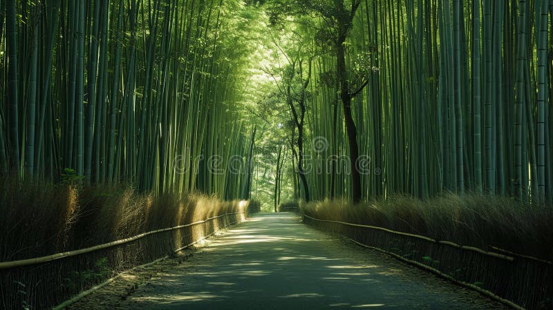 A Calming Path through a Bamboo Forest Stock Illustration ...