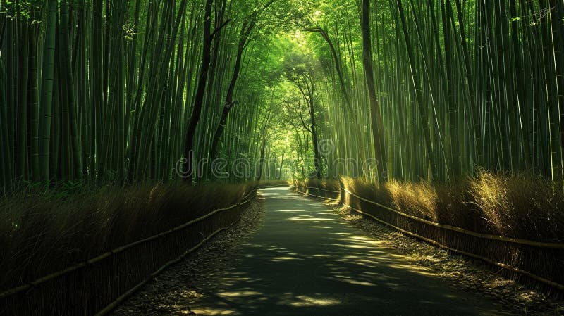 A Calming Path through a Bamboo Forest Stock Illustration ...