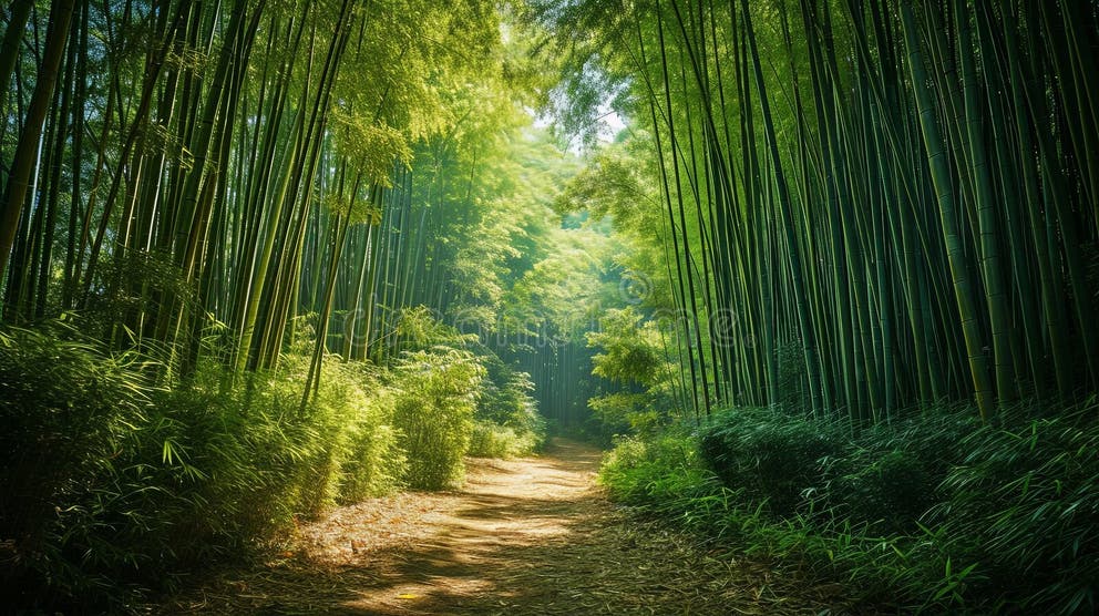 A Calming Path through a Bamboo Forest Stock Illustration ...