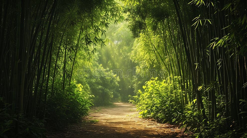 A Calming Path through a Bamboo Forest Stock Illustration ...