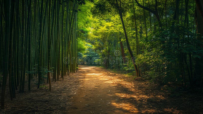 A Calming Path through a Bamboo Forest Stock Illustration ...