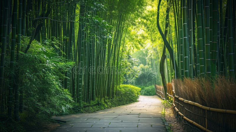 A Calming Path through a Bamboo Forest Stock Illustration ...