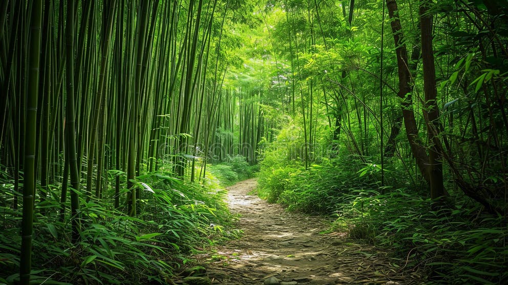 A Calming Path through a Bamboo Forest Stock Illustration ...