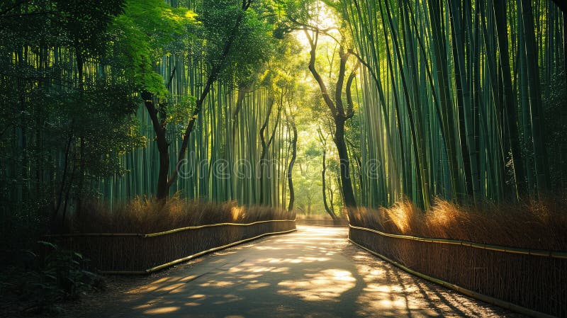A Calming Path through a Bamboo Forest Stock Illustration ...