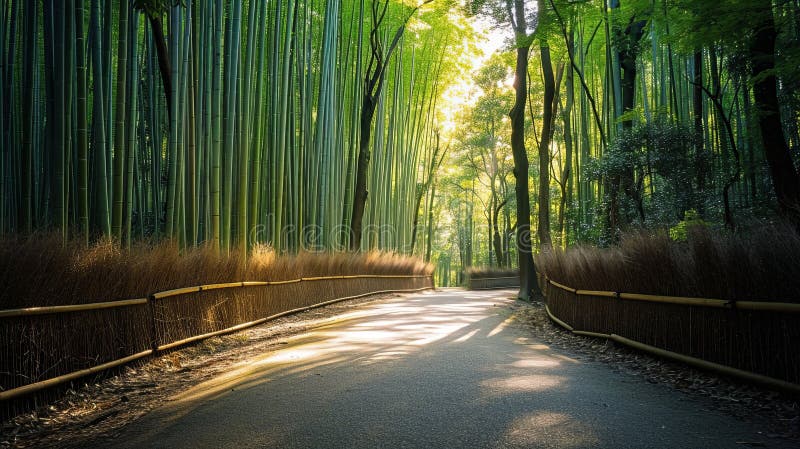 A Calming Path through a Bamboo Forest Stock Illustration ...