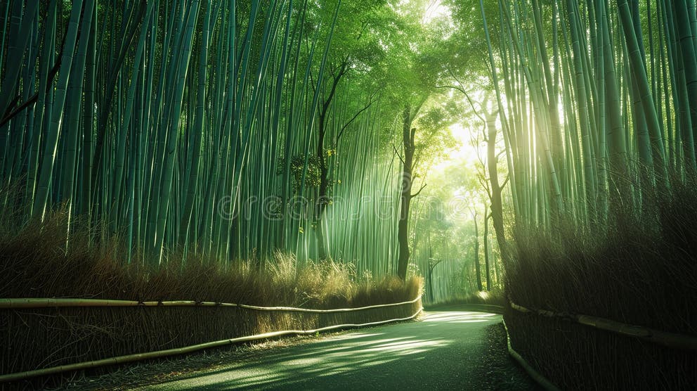 A Calming Path through a Bamboo Forest Stock Illustration ...