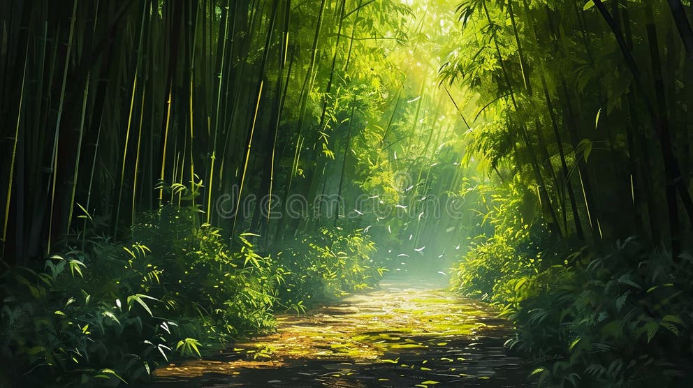 A Calming Path through a Bamboo Forest Stock Illustration ...