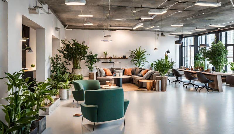 A Calming Photo of an Open Space Office, Showing a Relaxation Zone ...