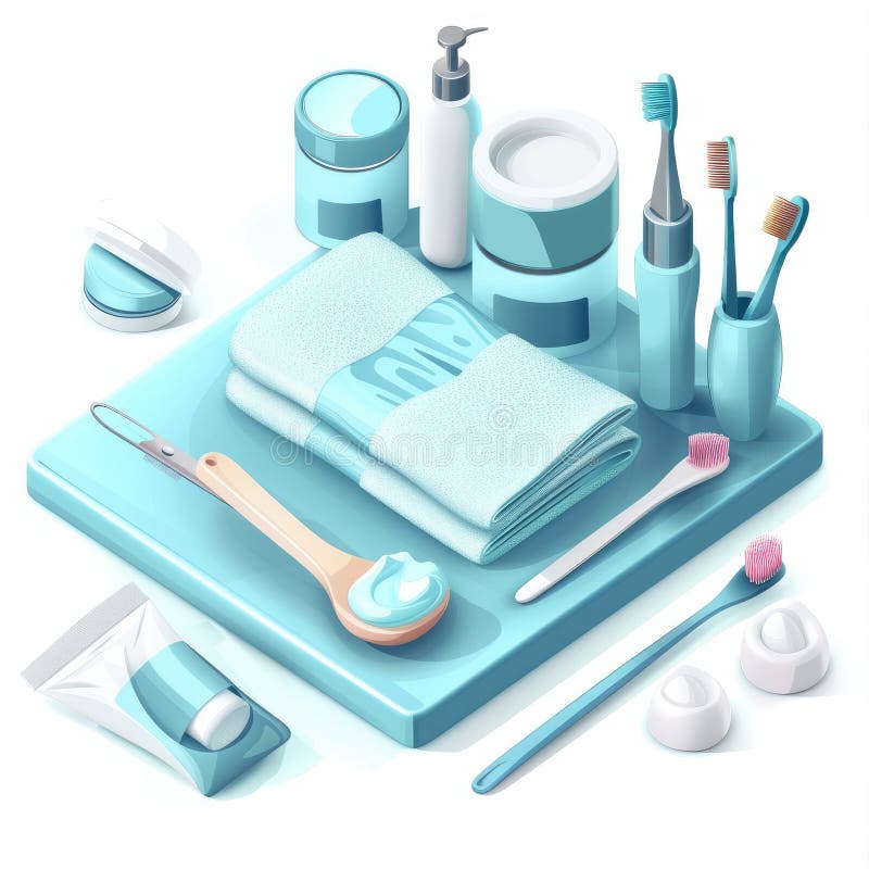 Refreshing Blue Bathroom Essentials: Spa-Like Hygiene Kit Stock ...