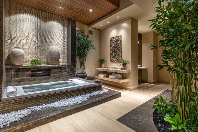 Calming Spa Environment Featuring a Balanced Layout Pattern. Stock ...