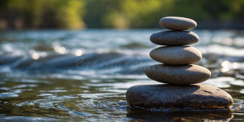 A Calming Stack of Smooth River Stones Balanced Perfectly on a Tranquil ...