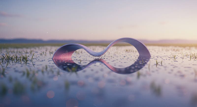 Serene Infinity Sculpture: Minimalist Design in Sunset Waters Stock ...