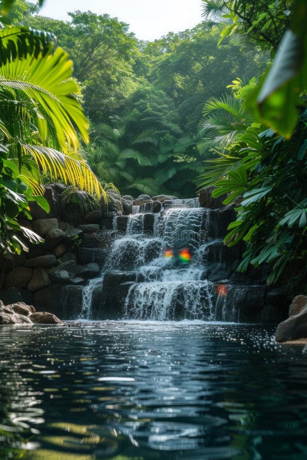 A Calming Waterfall Cascading into a Serene Pool Amidst Lush, Green ...