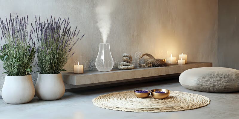 Calming Wellness Retreat Corner Featuring Soft Lighting and Natural ...