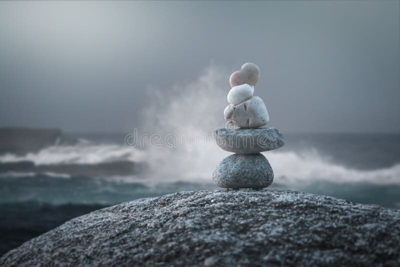Calming Zen Rock Stack by the Ocean Stock Image - Image of waves ...