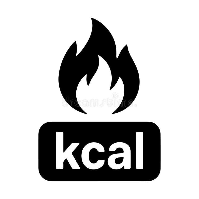 Calorie Burn Icon Fire Flame and Kcal Symbol in Black Stock ...