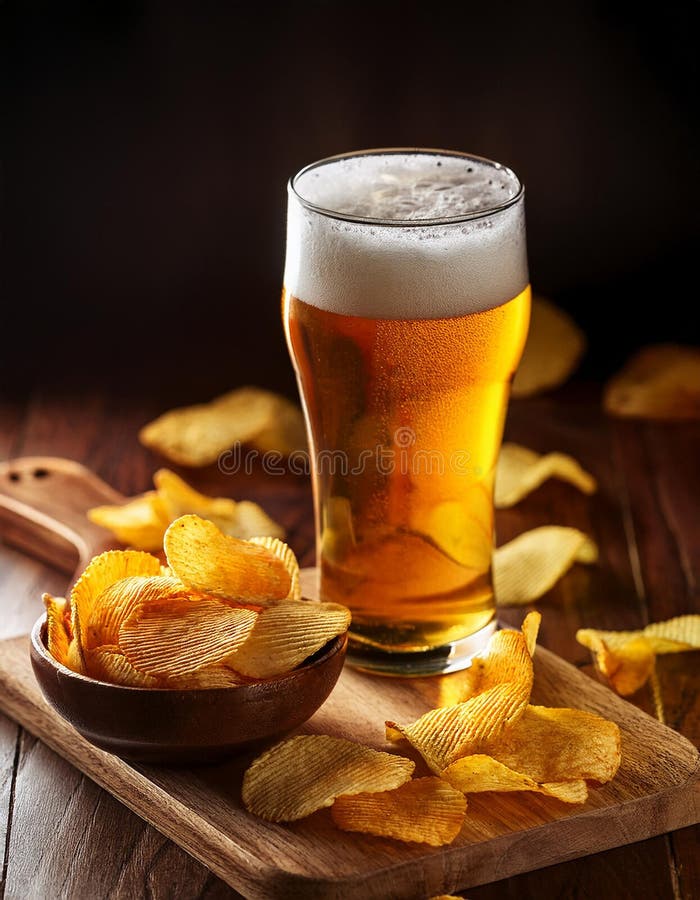 Calorie Menu. Beer and Chips Stock Illustration - Illustration of amber ...