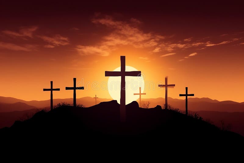 Calvary Sunset Background for Good Friday he is Risen. Generative AI ...