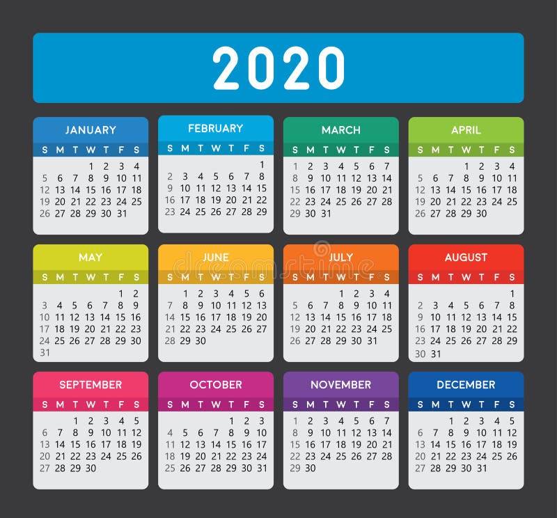 2020 Calendar. Printable A4 Size 2020 Calendar. Stock Vector ...