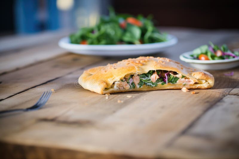Calzone on a Rustic Wooden Table Stock Illustration - Illustration of ...