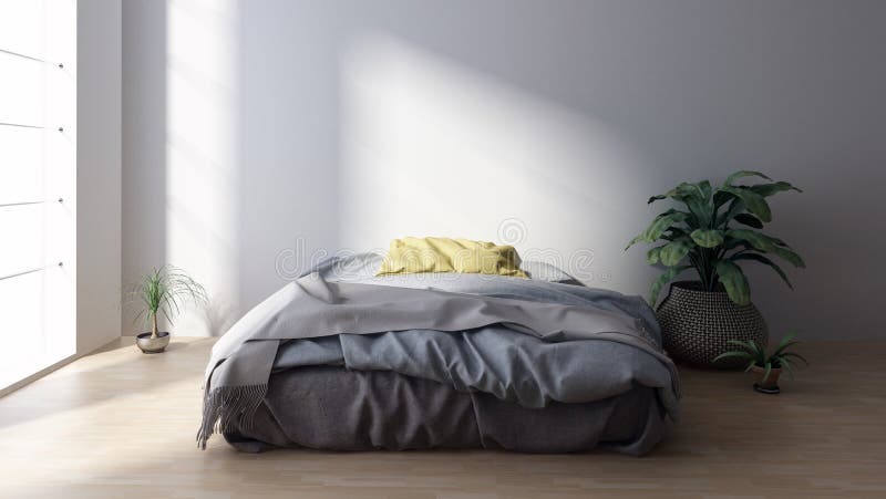 Cama Grande Con Lecho En Dormitorio Minimalista Stock de ilustración ...