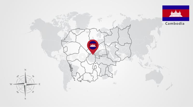 Cambodia Flag Icon Design with Map Outline Stock Vector - Illustration ...