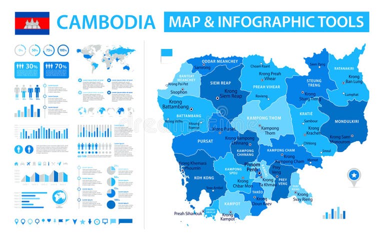 Cambodia Infographic Map with Data Visualization Elements - Vector Map ...