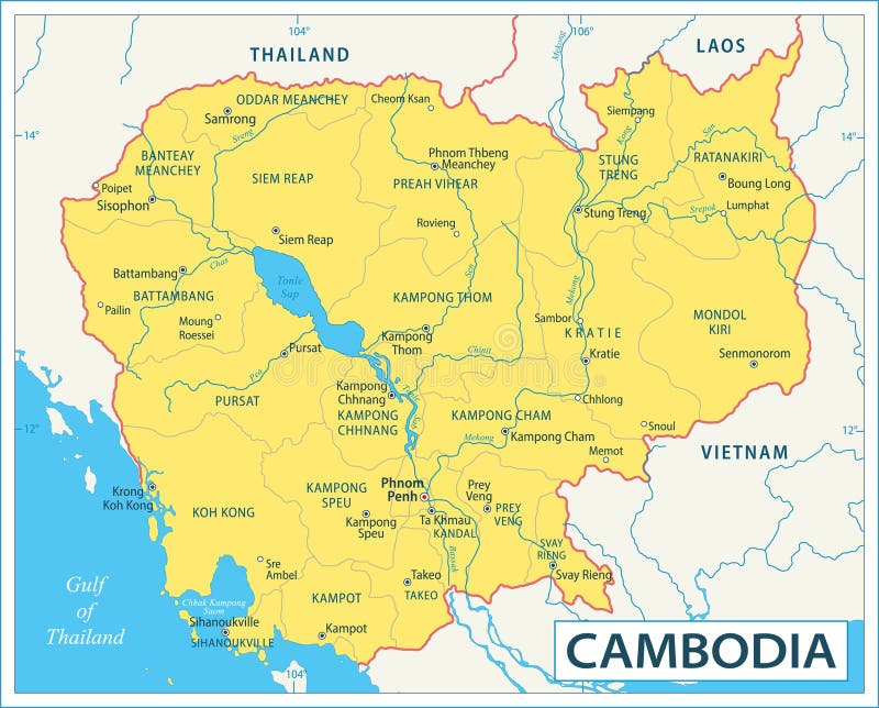 Cambodia Map - Highly Detailed Vector Illustration Stock Vector ...