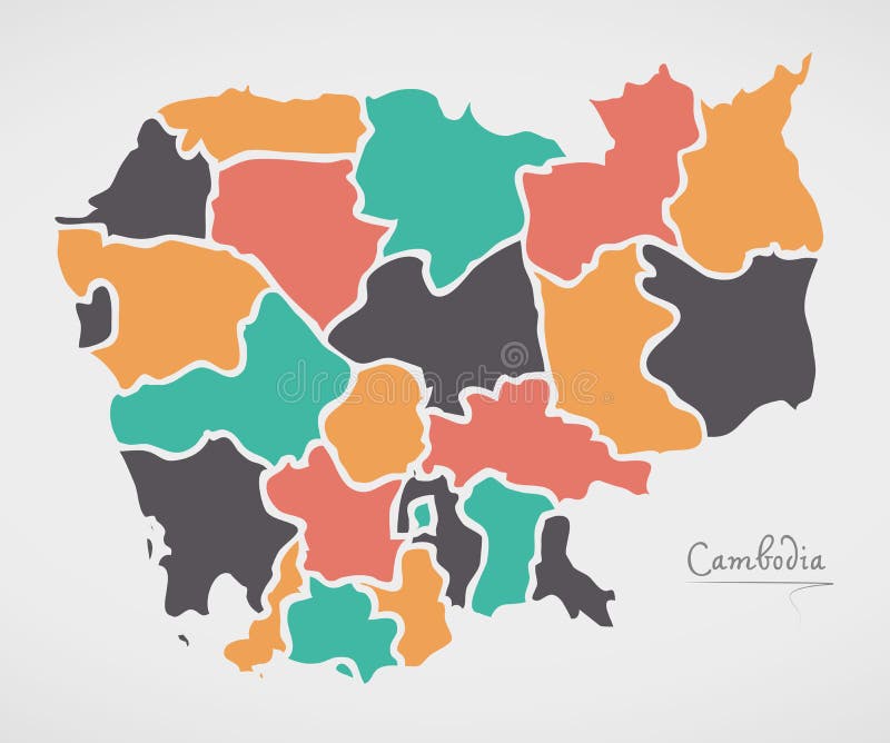 Cambodia Map with States and Modern Round Shapes Stock Vector ...