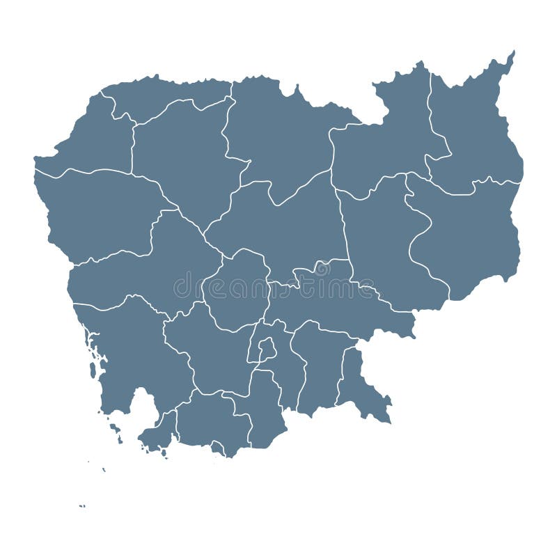 Cambodia Map - Vector Solid Contour and State Regions Stock ...