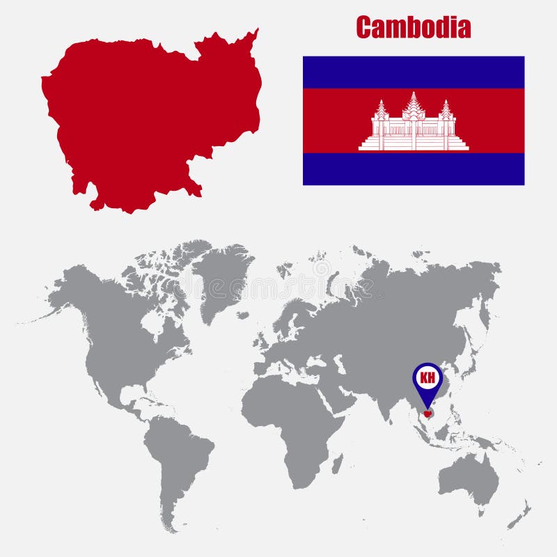 Cambodia Map on a World Map with Flag and Map Pointer. Vector ...