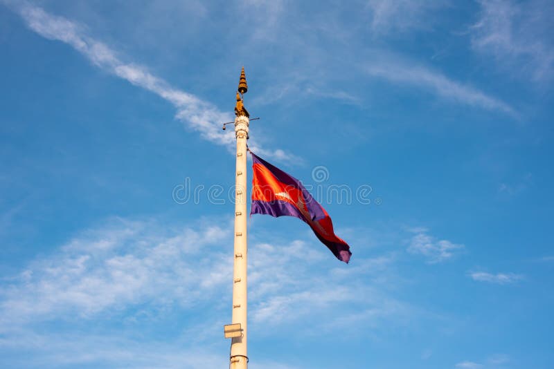 Cambodia National Flag with Angkor Wat in Blue Sky Stock Image - Image ...