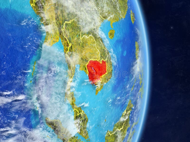 Cambodia on Planet Planet Earth with Country Borders. Extremely ...