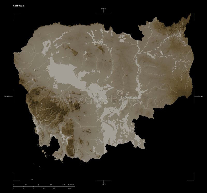 Cambodia Shape on Black. Sepia Stock Illustration - Illustration of ...