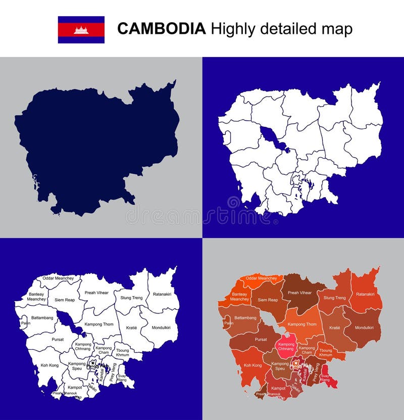 Cambodia - Vector Highly Detailed Political Map with Regions, Pr Stock ...