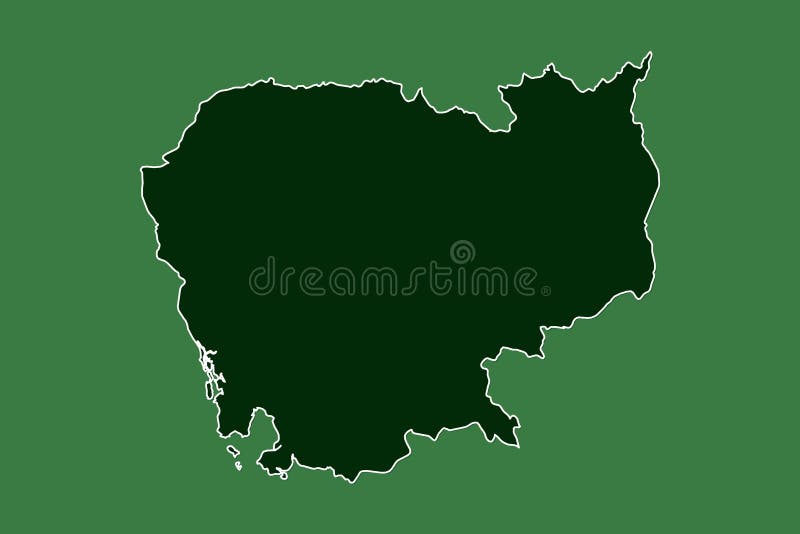 Cambodia Vector Map with Single Border Using Dark Green Color on Light ...