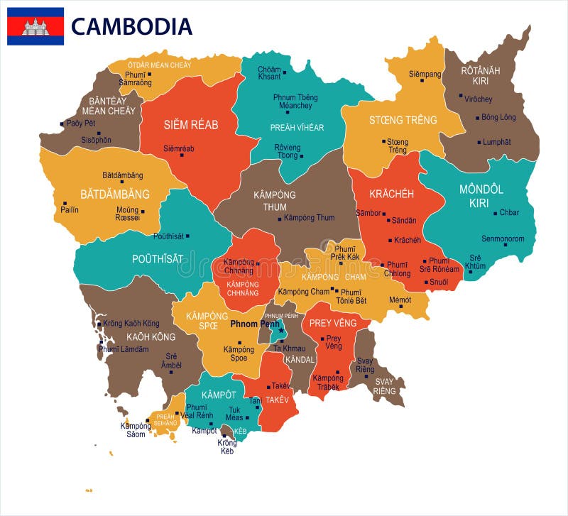 Camboya - Ejemplo Detallado Del Vector Del Mapa Y De La Bandera Stock ...