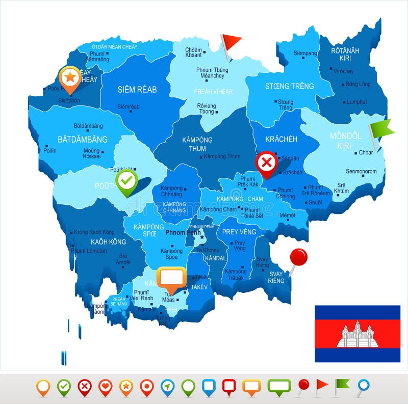 Camboya - Mapa Y Bandera - Ejemplo Detallado Del Vector Stock de ...