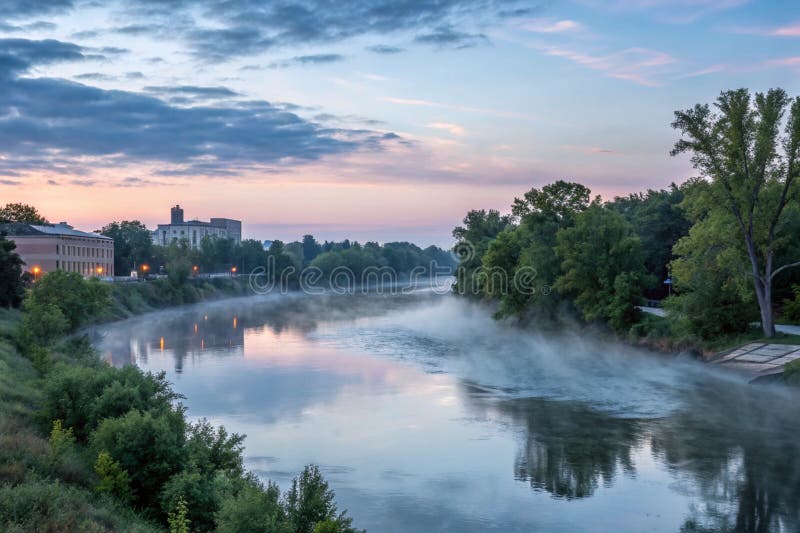 Cambridge, Ontario, Canada on the Grand River at Dawn Stock ...