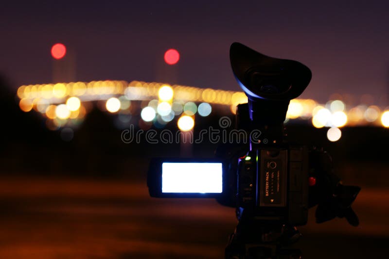 Camcorder Filming Bridge at Night Stock Image - Image of cinema, time ...