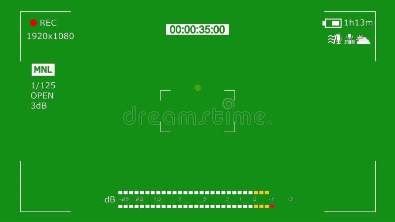 Camcorder Viewfinder with Green Screen. Recording Concept with Timecode ...