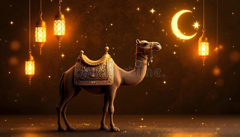 Ornate Camel in a Ramadan Setting with Traditional Lanterns by AI ...