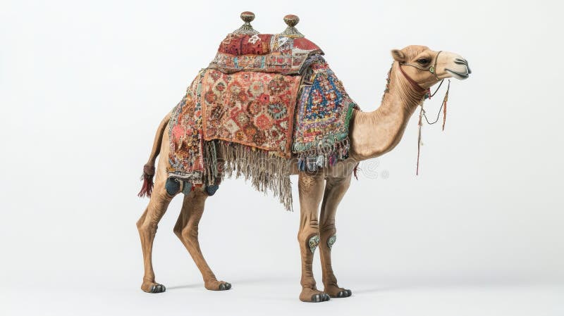 Camel Adorned with Decorative Saddle Ready for Travel in the Desert ...