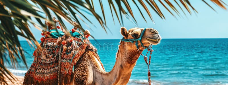Camel on the Beach Under a Palm Tree. Selective Focus Stock Photo ...